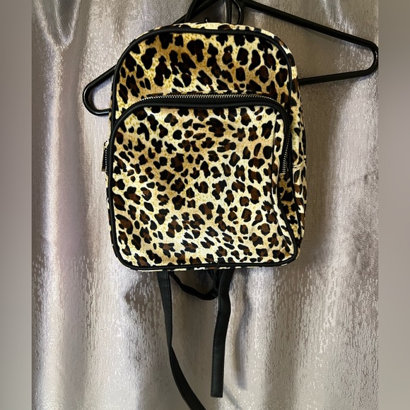 Bags | Leopard Print Velour Mini Backpack | Poshmark